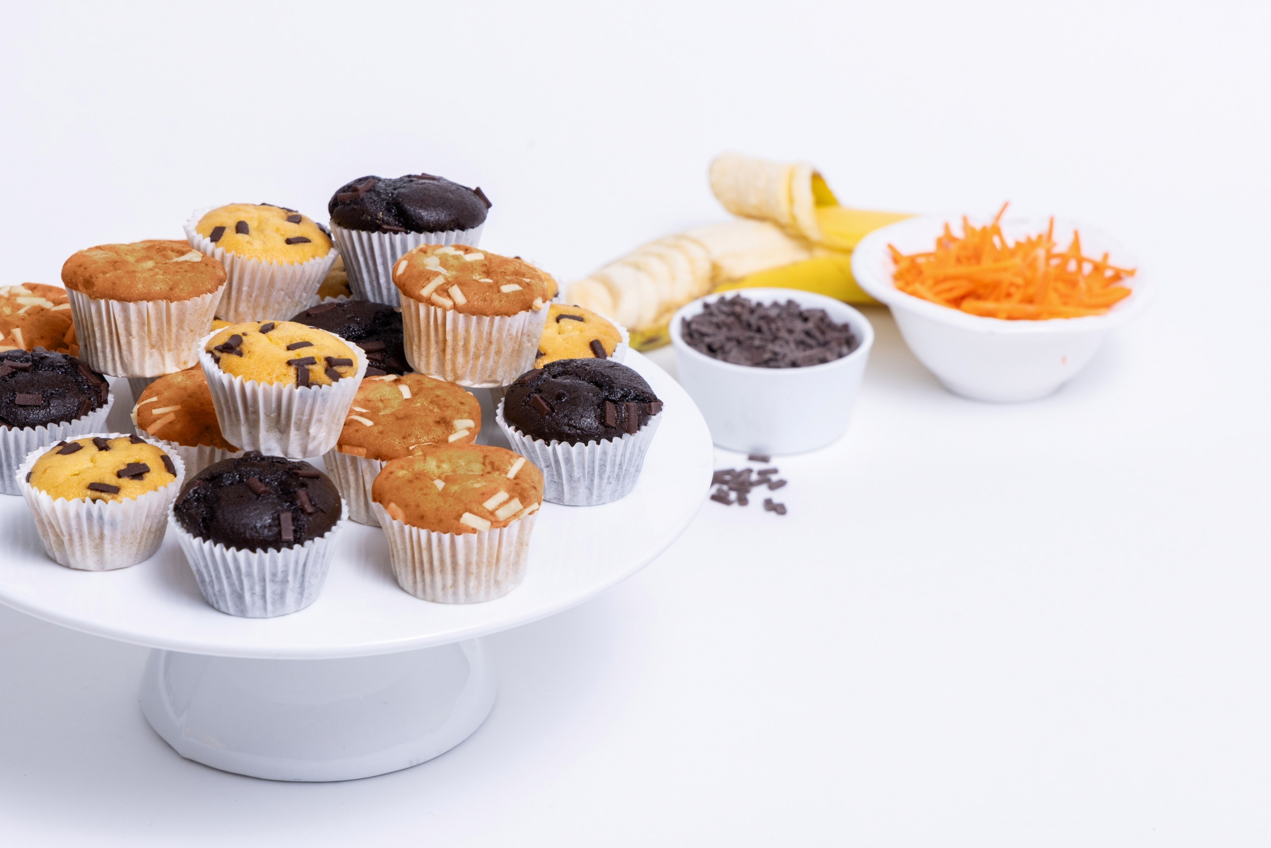 Assorted Muffins, Chocolate, Choc Chip,Carrot Cake, Banana Choc Chip.